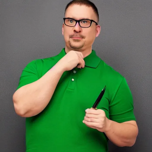 buff math teacher wearing glasses and a green polo | Stable Diffusion ...