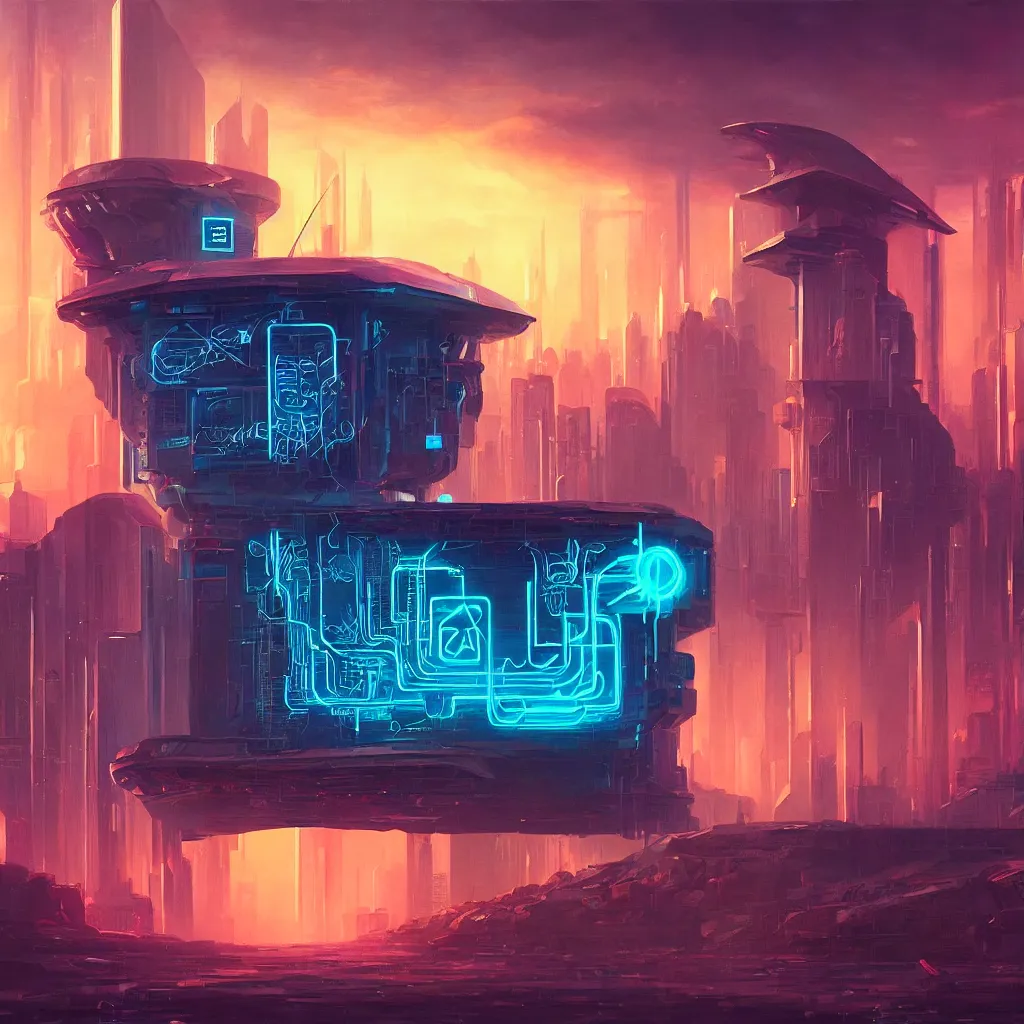 a beautiful cyberpunk acrylic painting of a rune house | Stable Diffusion
