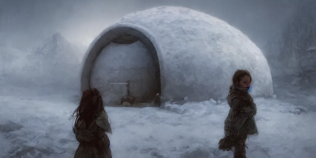 young girl back to us in front of an igloo in the | Stable Diffusion | OpenArt