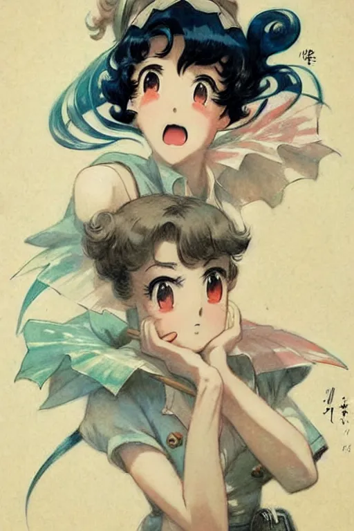 1950s anime cover art . muted colors.))))) by | Stable Diffusion