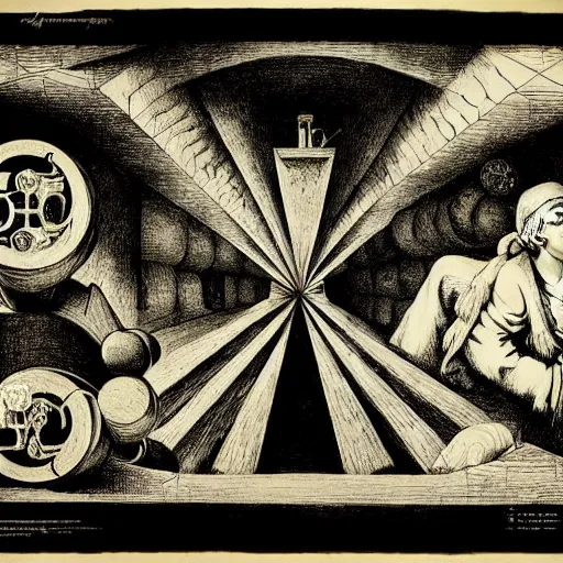 lithography on paper alchemist secret layer dungeon | Stable Diffusion ...
