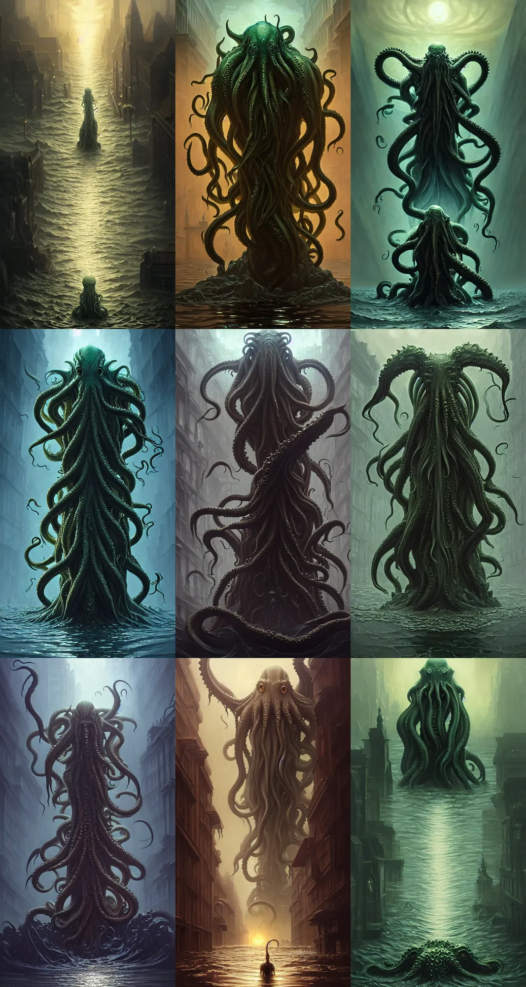 giant cthulhu emerges from the water of flooded city, | Stable ...