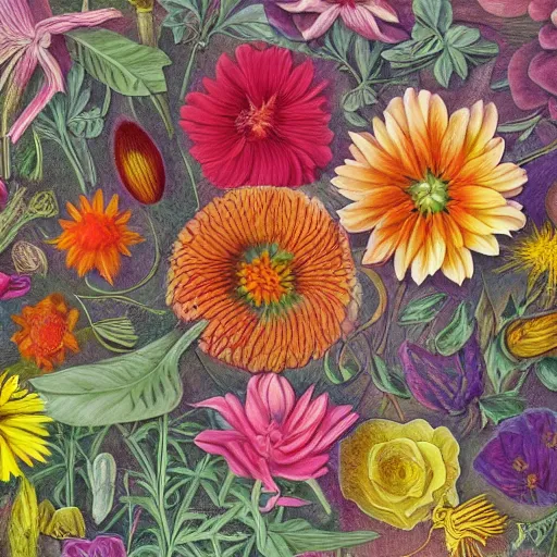 botanical illustrations of many multicolored flowers | Stable Diffusion ...
