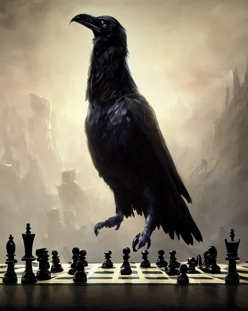 oil painting of Anthropomorphized raven playing chess, | Stable ...