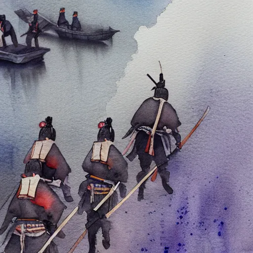 detailed watercolor painting of samurai marching down | Stable ...