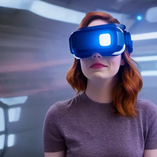 Emma Stone wearing Virtual Reality Goggles in Ready | Stable Diffusion