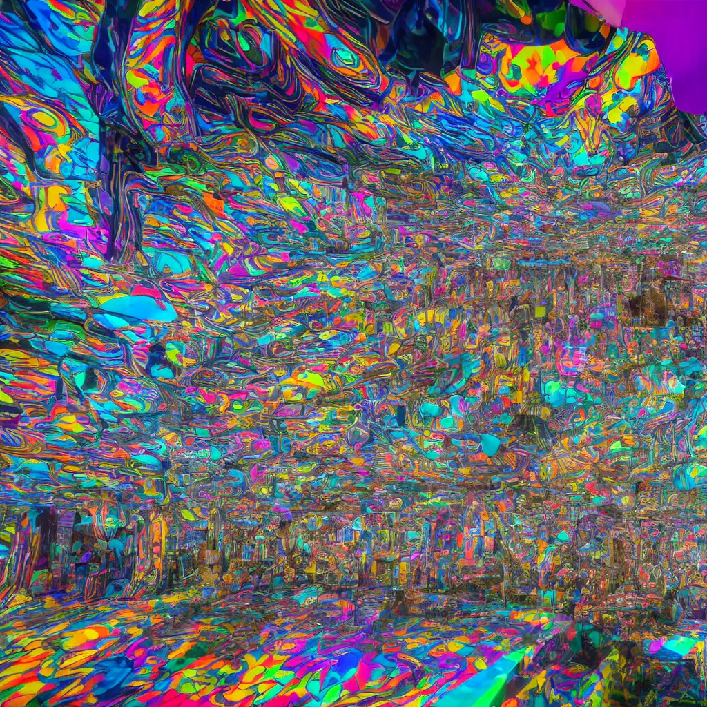 a modern interior with psychedelic walls and the | Stable Diffusion | OpenArt