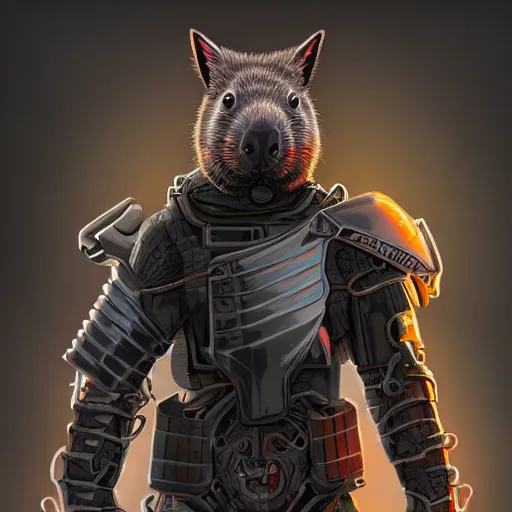 wombat in cybernetic ninja gear wielding a samurai | Stable Diffusion