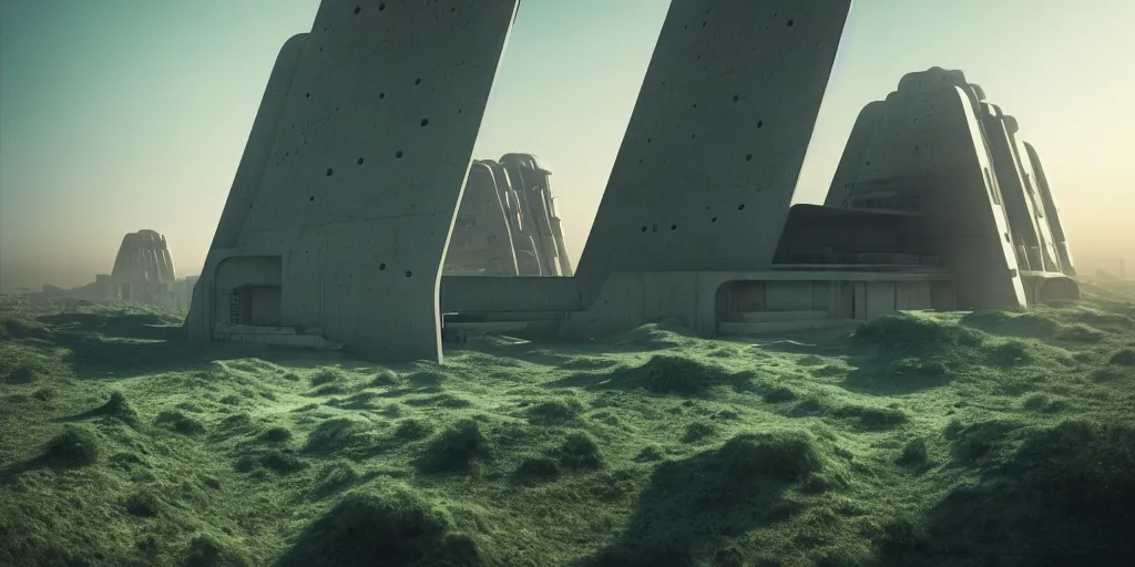 sci - fi concrete brutalist architecture in an alien | Stable Diffusion ...