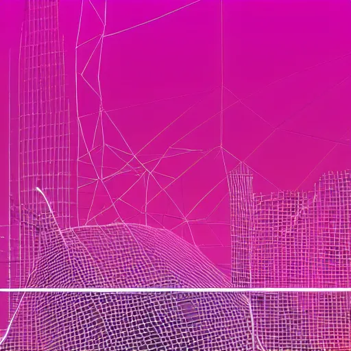 pink wireframe cyberpunk ocean over neon mountain range | Stable ...