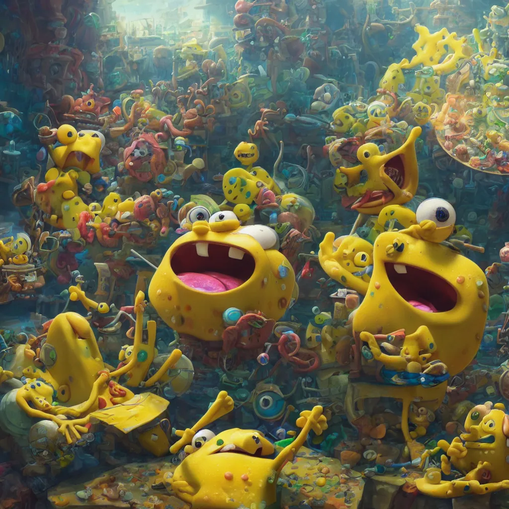 close up of hyper - realistic spongebob, | Stable Diffusion
