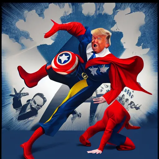 donald trump as an american superhero stepping on | Stable Diffusion ...