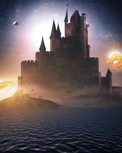 medieval castle floating in space, bustling space | Stable Diffusion ...