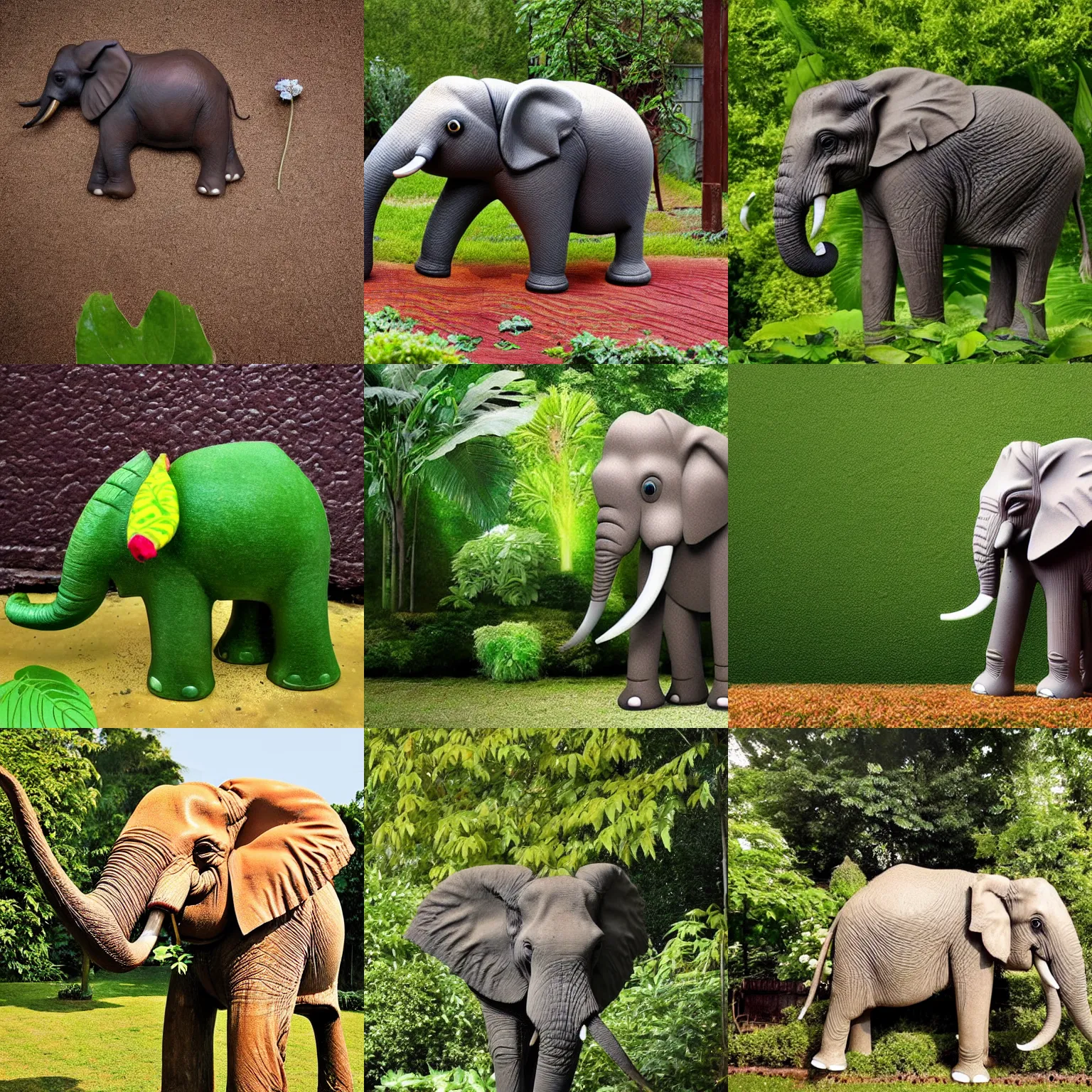 A Shrunk Elephant Standing Under A Leaf In A Garden Stable Diffusion