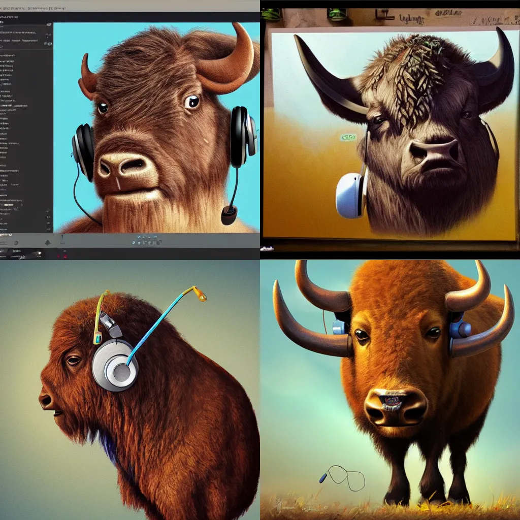a buffalo wearing headphones, listening to music, | Stable Diffusion ...