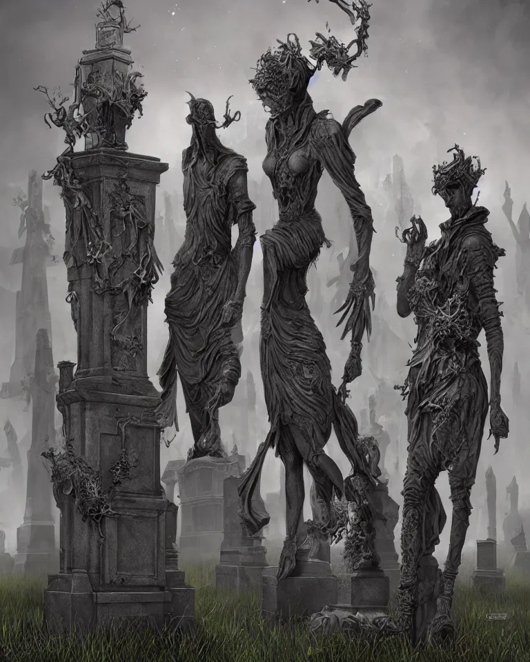 metaphysical painting of gothic cemetery statues | Stable Diffusion