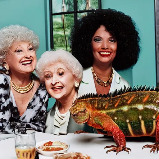 Golden Girls and pet iguana CBD mukbang highly | Stable Diffusion | OpenArt