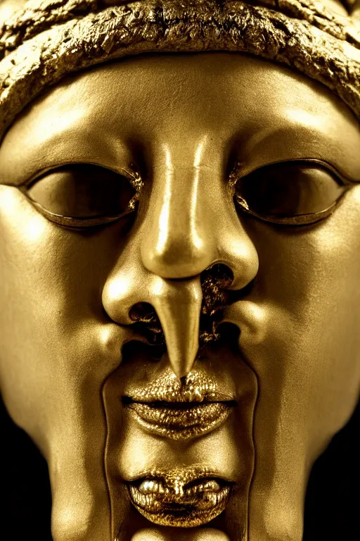 portrait of a surreal ancient god sculpture, gold | Stable Diffusion