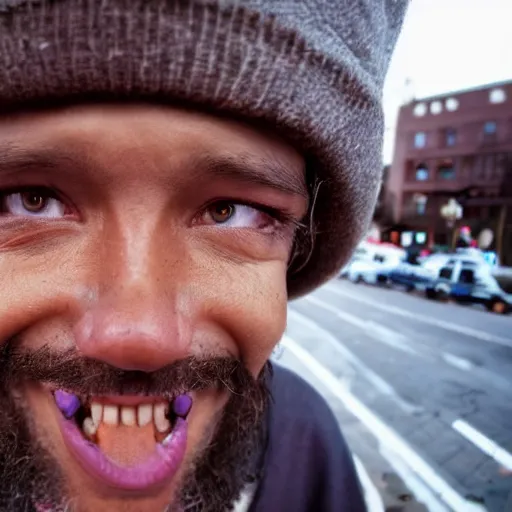 widest fish eye lens extremely close to homeless man's | Stable ...