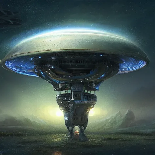 alien spaceship landing on earth, night scene, 3 d | Stable Diffusion ...