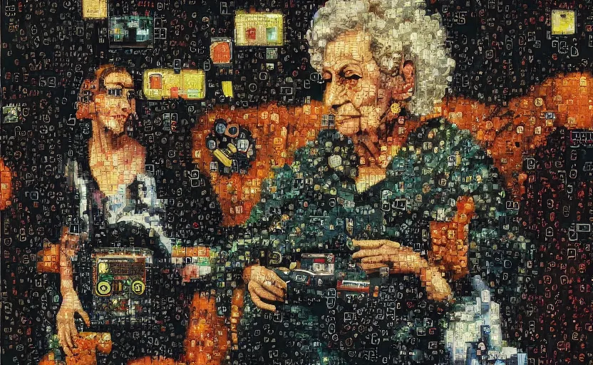 pixel art baroque oil painting of an old woman at a | Stable Diffusion