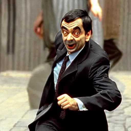 A still of Mr Bean in The Matrix | Stable Diffusion