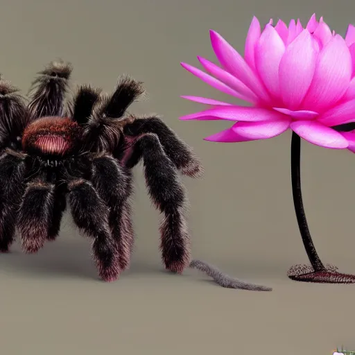 fluffy tarantula sitting on a pink lotus flower, cover | Stable ...