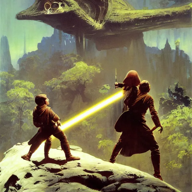 luke and leia on endor by frank frazetta oil on | Stable Diffusion ...