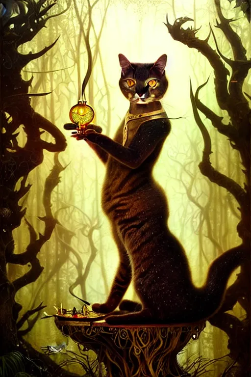metallic gold cat doing magic in the gnarly forest by | Stable ...