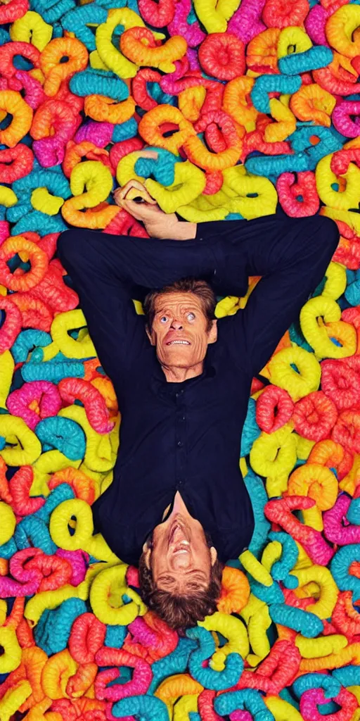 Willem Dafoe laying in froot loops, movie poster | Stable Diffusion ...
