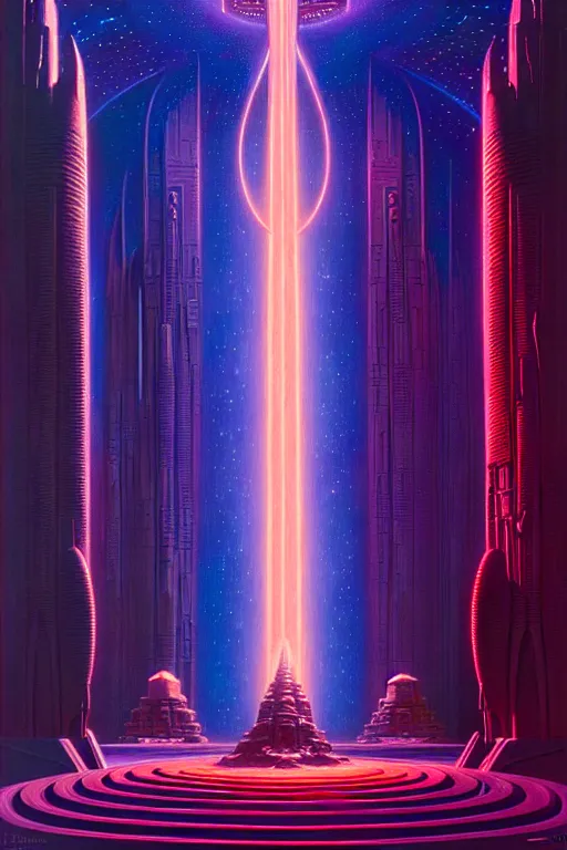 an epic hyperspace light technology temple with female | Stable ...
