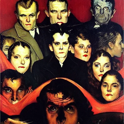 Group portrait of a vampire gang. Painting by Norman | Stable Diffusion ...