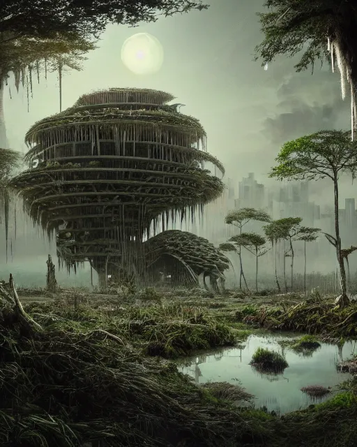 a beautiful detailed highly detailed building swamp | Stable Diffusion ...