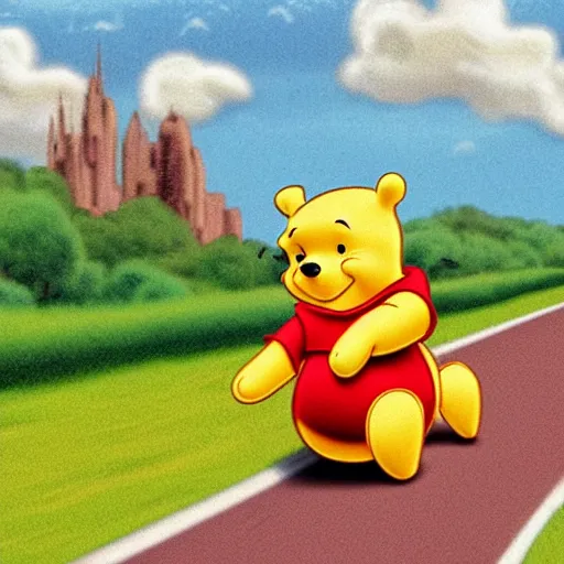 winnie the pooh driving a car down a motorway while | Stable Diffusion ...