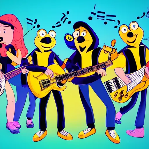 music band of bumblebees on stage in the style of an | Stable Diffusion ...