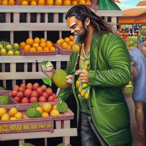 jason momoa as a pineapple at a fruit market, lowbrow | Stable ...