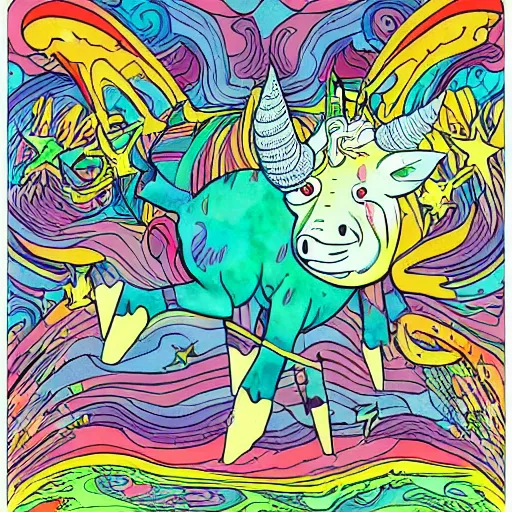 trippy comic art of a unicorn horned pig with white | Stable Diffusion ...