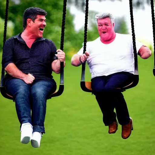 simon Cowell and Steve Bruce having fun on the swings | Stable ...