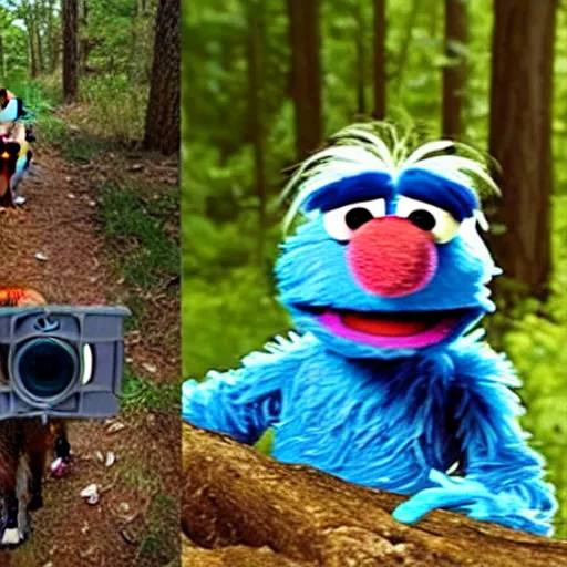 trail cam footage of Grover the Muppet, Grover on | Stable Diffusion