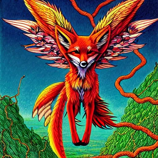 An absurdly-detailed Winged-Fox suspended in thorny | Stable Diffusion ...