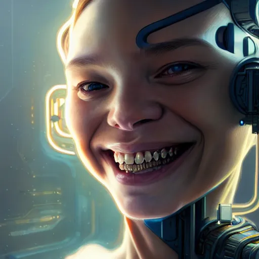portrait painting of a cute cyborg chuu smiling | Stable Diffusion ...