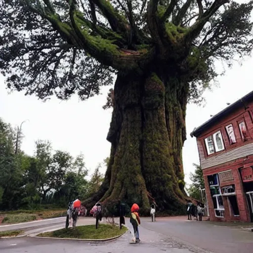 giant walking tree with a small town on its back | Stable Diffusion ...