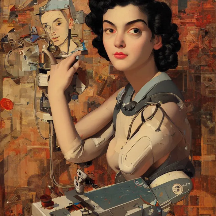 robot artist painting a self - portrait on a canvas. | Stable Diffusion ...