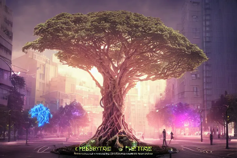 Cybernetic tree of life in a city center, hyper real, | Stable ...
