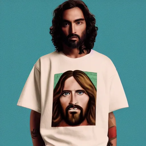 a photo of jesus wearing a supreme t - shirt | Stable Diffusion