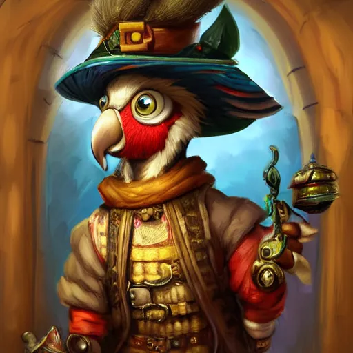 Anthropomorphized parrot trader in his shop, portrait, | Stable ...