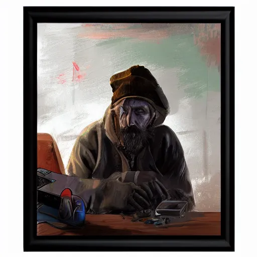 homeless man gaming and streaming on twitch on a PC, | Stable Diffusion ...