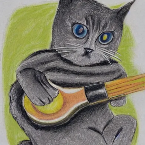 bearded cat playing sitar , crayon | Stable Diffusion