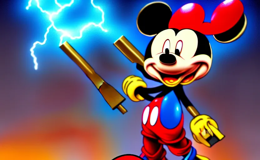 Mickey Mouse Hands Holding A Gun