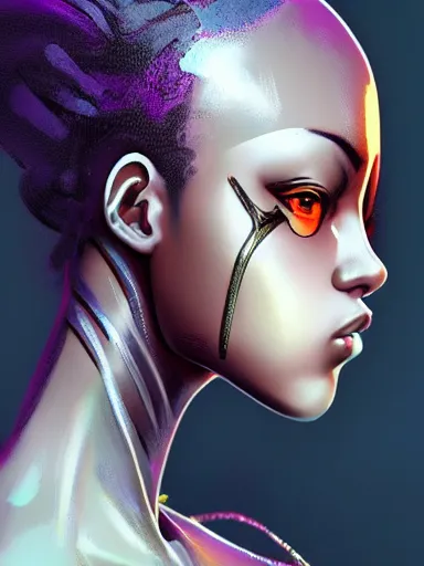 detailed side profile anime painting of a black cyber | Stable ...